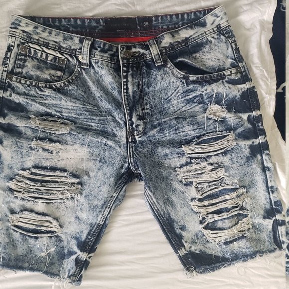 Decibel | Shorts | Mens Decibel Bleach Acid Cut Off Distressed Blue ...